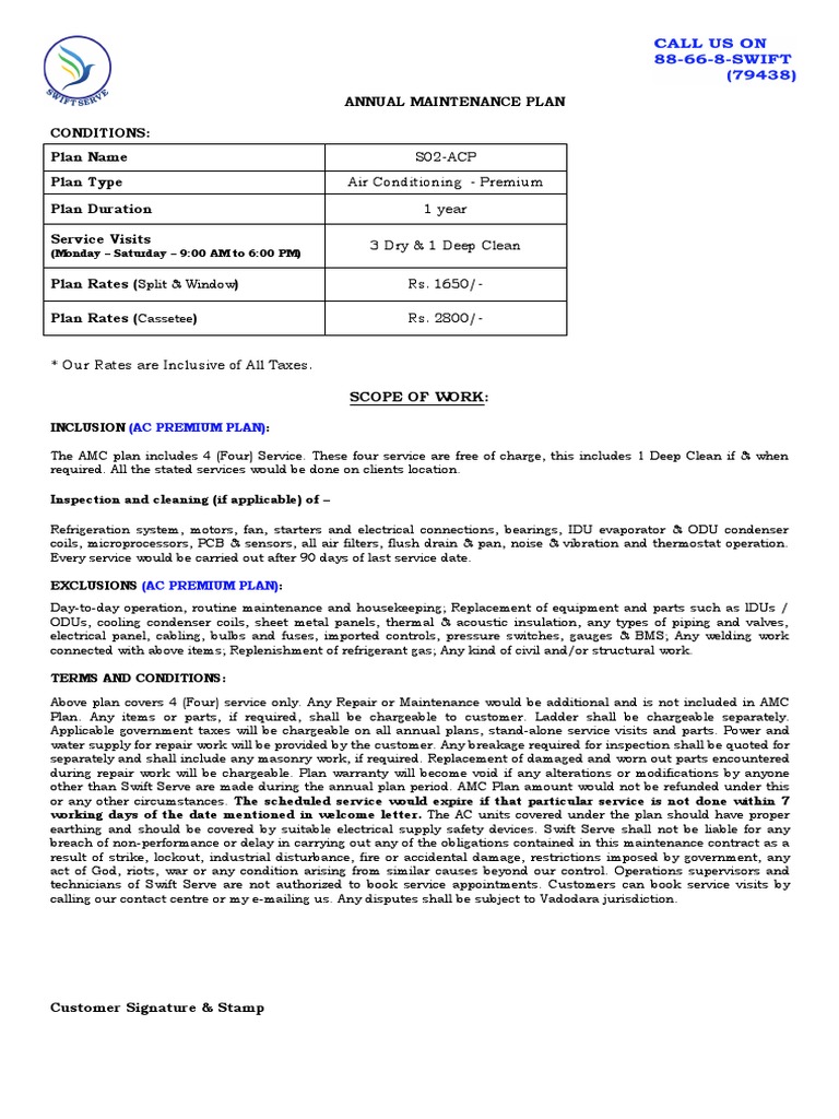 AC - AMC PLAN - (02-Mar-20) (Split & Cas) | PDF | Air Conditioning ...