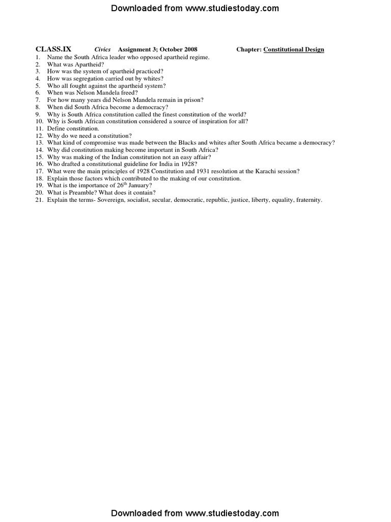CBSE Class 9 Civics Worksheet PDF | PDF