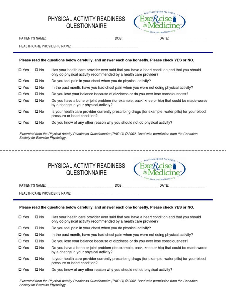 Physical Activity Readiness Questionnaire | PDF | Pain | Heart Failure
