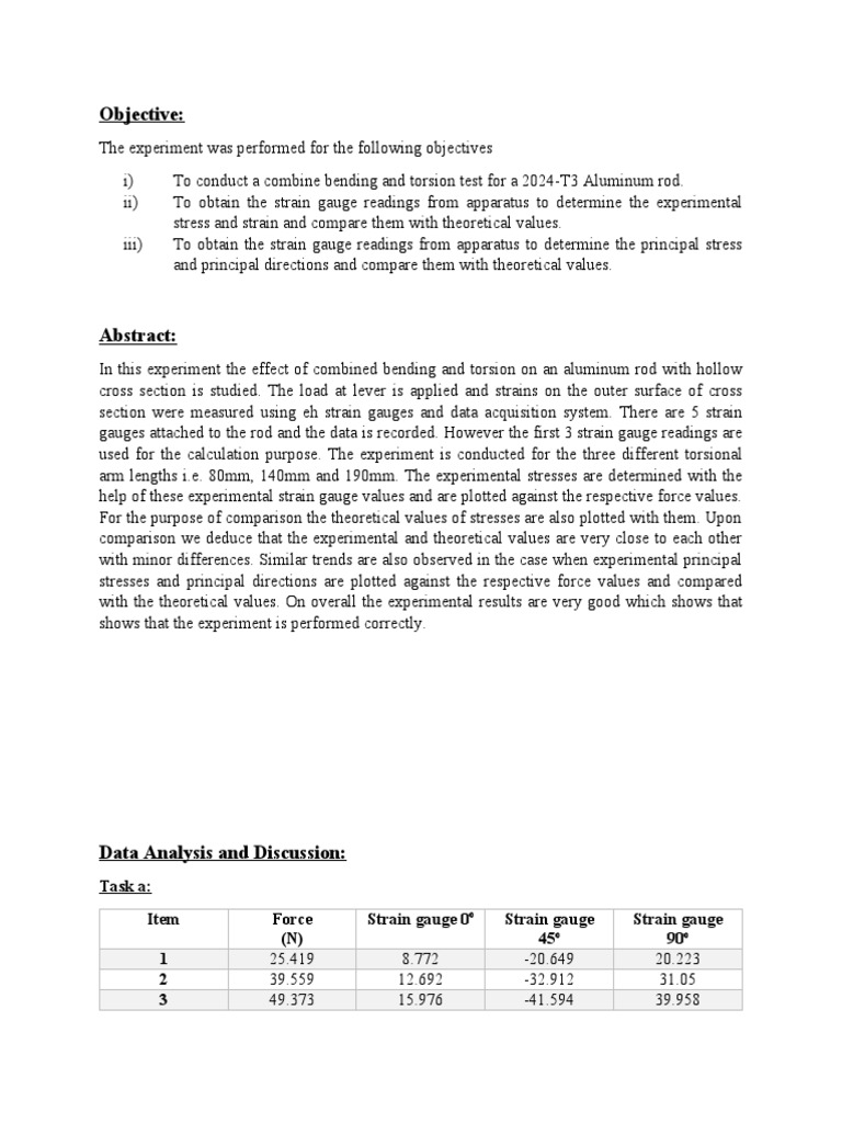 Analysis of Combined Bending and Torsion on an Aluminum Rod through ...