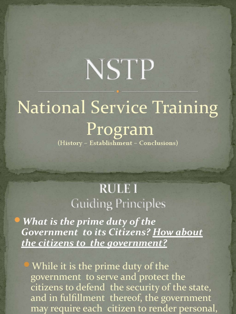 National Service Training Program: (History - Establishment ...