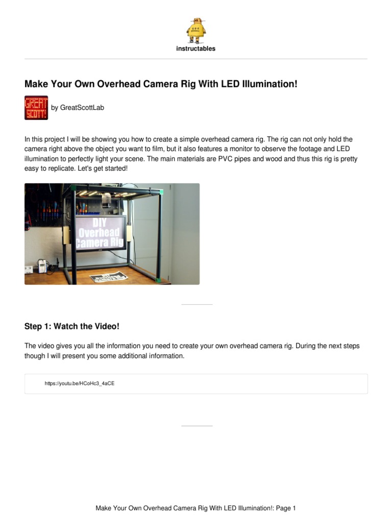 DIY Overhead Camera Rig Guide | PDF | Lighting | Camera