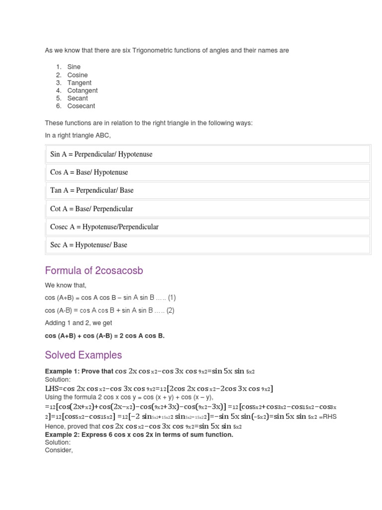 Trigono Formulas | PDF