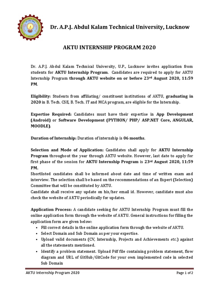 Aktu Internship Program 2020 | PDF | Application Software | Software