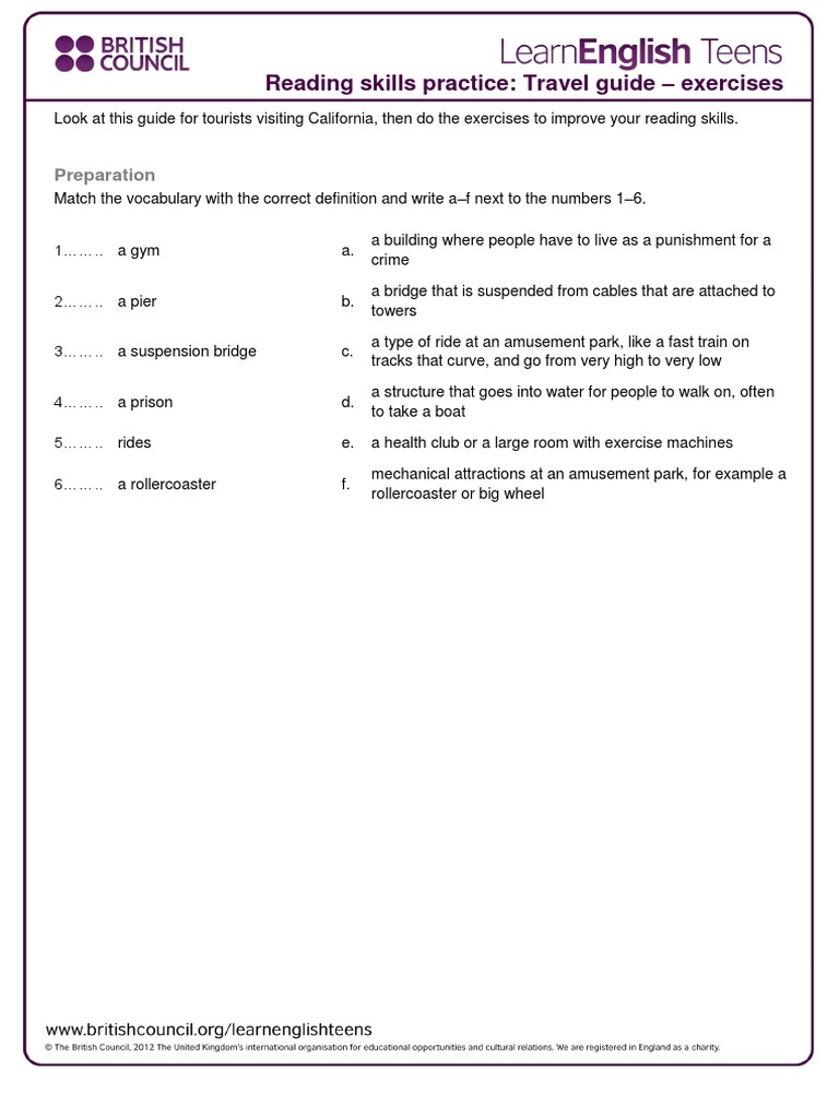 Reading Skills Practice: Travel Guide - Exercises: Preparation | PDF ...
