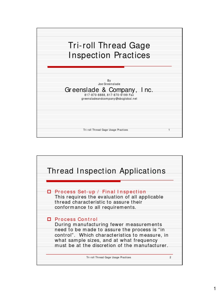 Threads-Tri-roll Thread Gage Useage Procedures 040303 | PDF | Nature