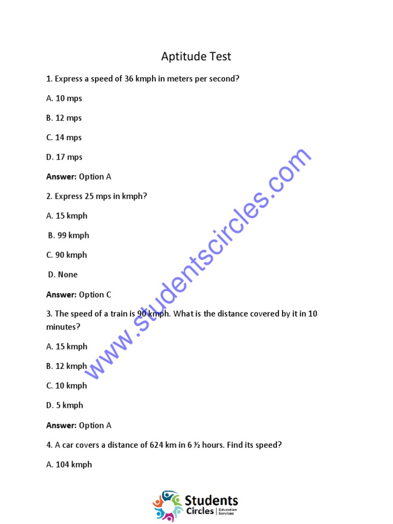 Aptitude Test: Answer: Option A | PDF | Speed