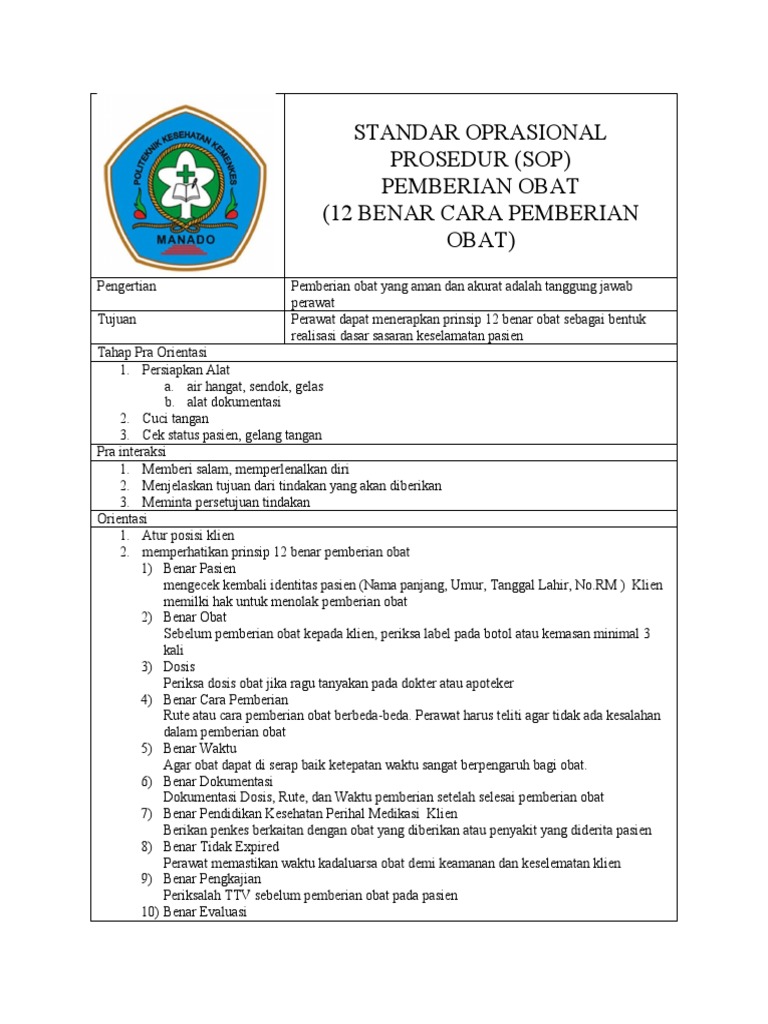 SOP-Pemberian Obat | PDF