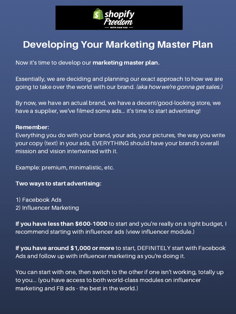 6.1 Developing Your Marketing Master Plan | PDF