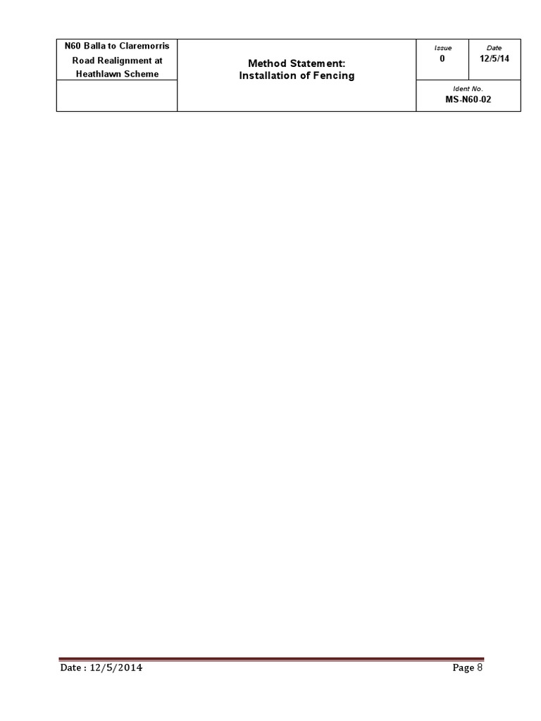 Method Statement: Installation of Fencing: N60 Balla To Claremorris ...