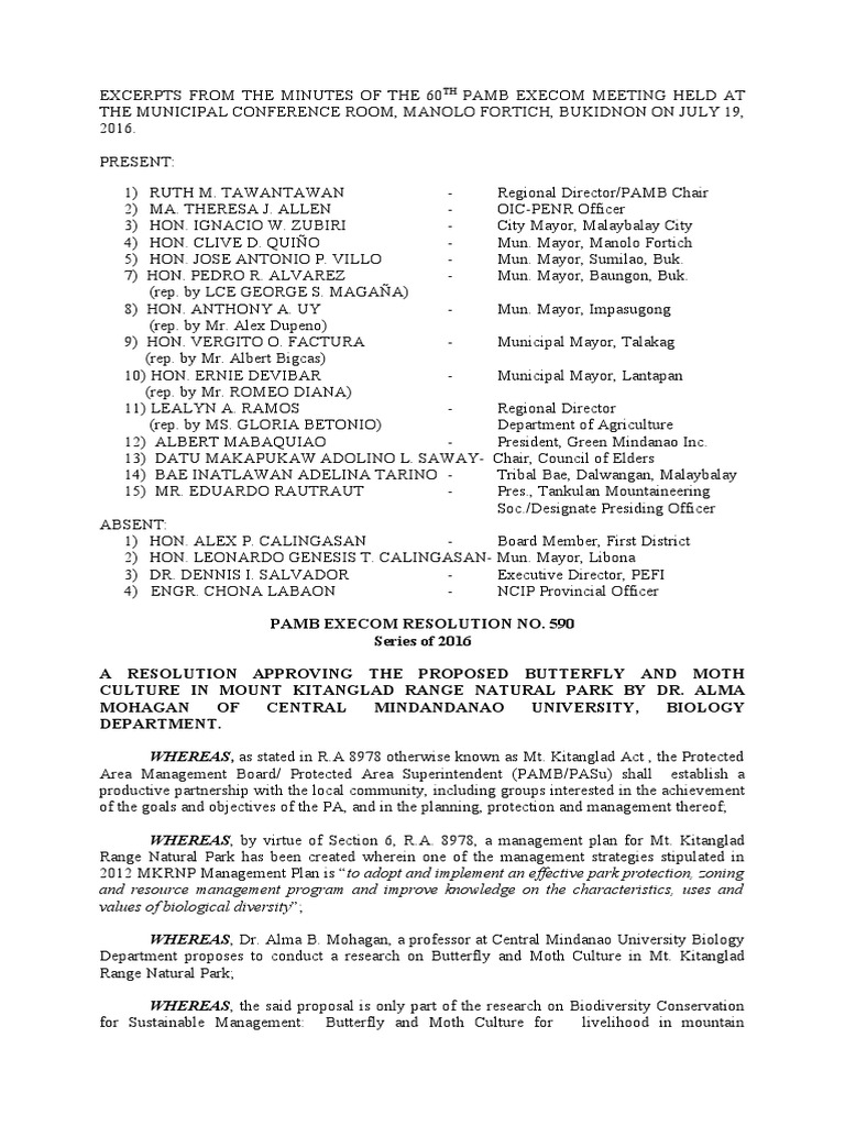 4 Sample PAMB Resolution (60th Execom) | PDF | Conservation (Ethic ...