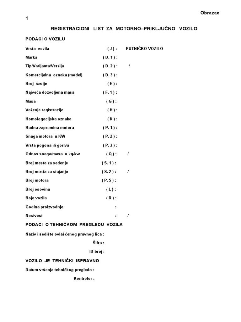 Registracioni List Odjava vozila-BLANKO | PDF