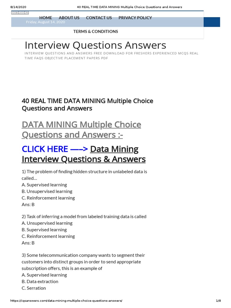 40 REAL TIME DATA MINING Multiple Choice Questions and Answers PDF | PDF