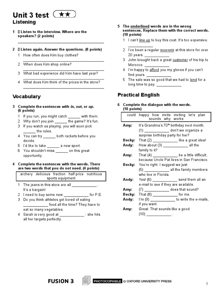 Unit 3 Test: Listening | PDF | Brazil | Foods