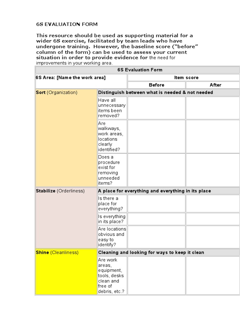6s Evaluation Form | PDF | Audit | Business