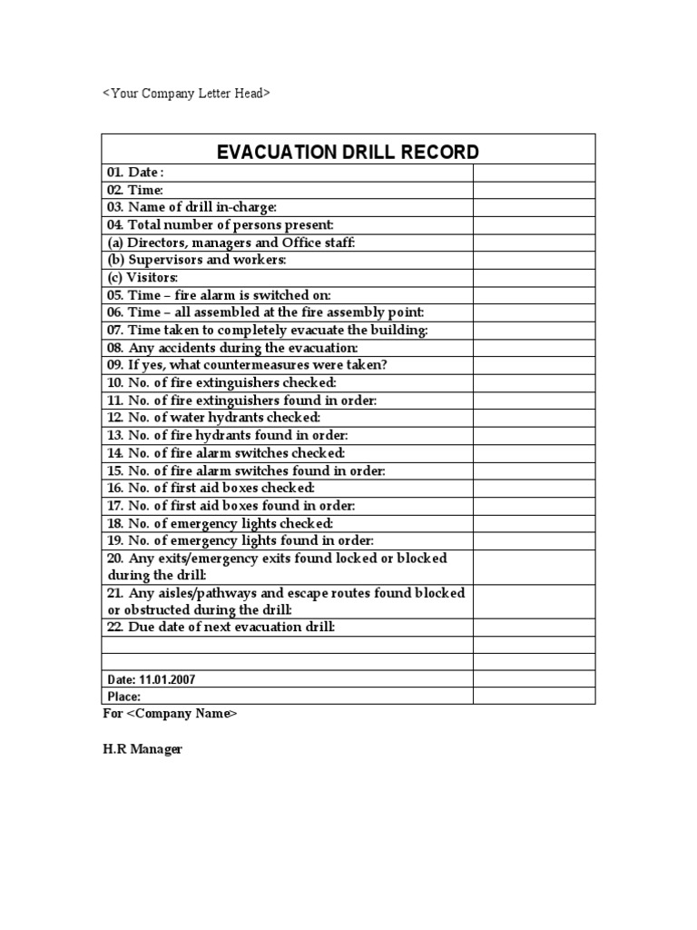 Evacuation Drill Record | PDF