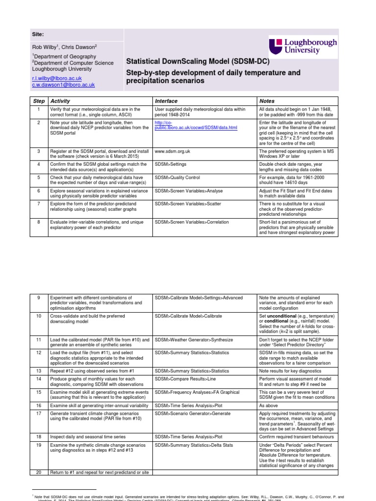 Wilby, Dawson - 2014 - Site Statistical DownScaling Model (SDSM-DC ...