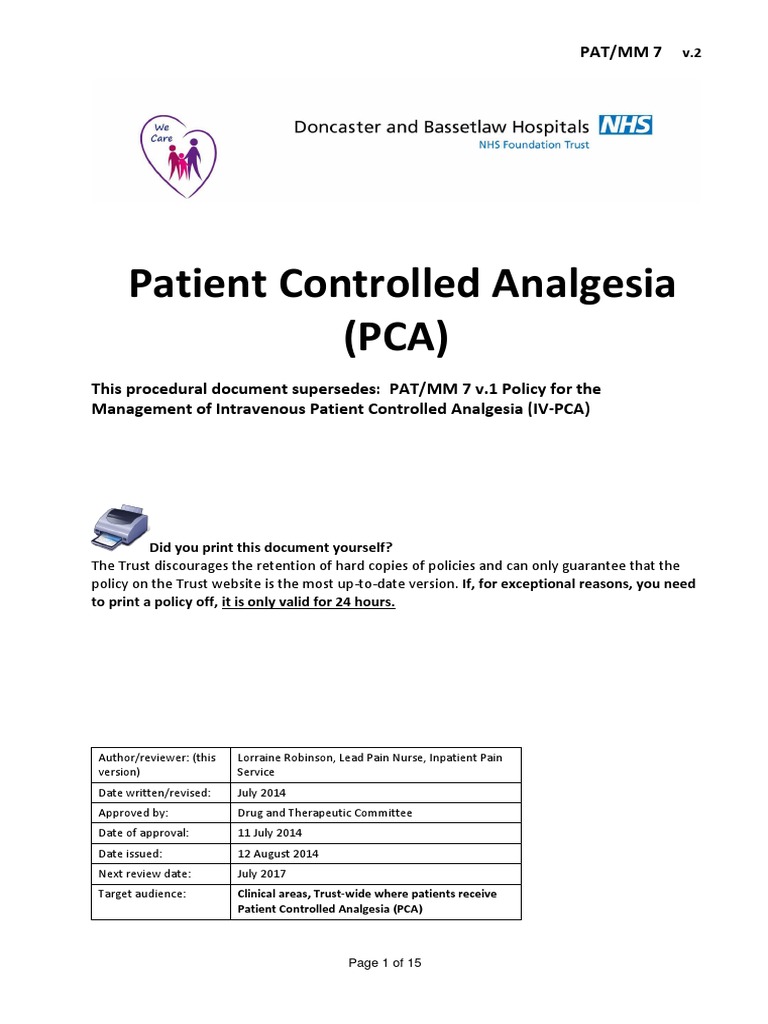 Guidelines for Safe and Effective Patient Controlled Analgesia (PCA ...