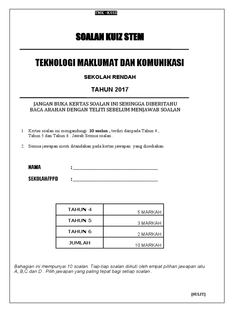 Soalan Kuiz Stem Set 2 | PDF