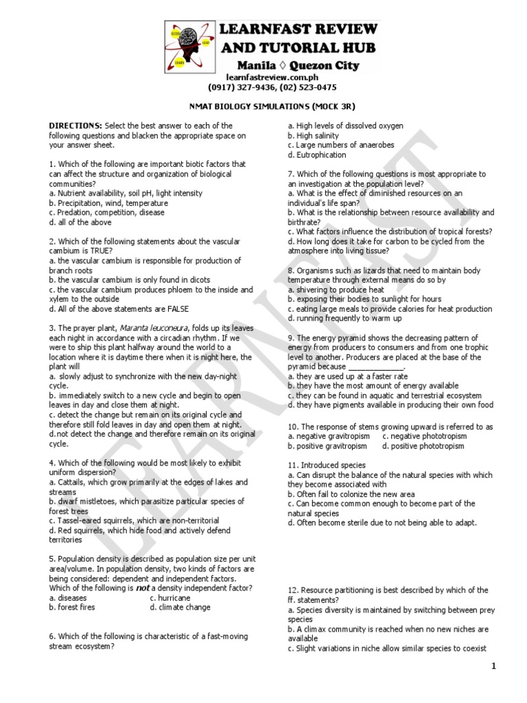 Mock 3R - Biology - Q | PDF | Plants | Leaf