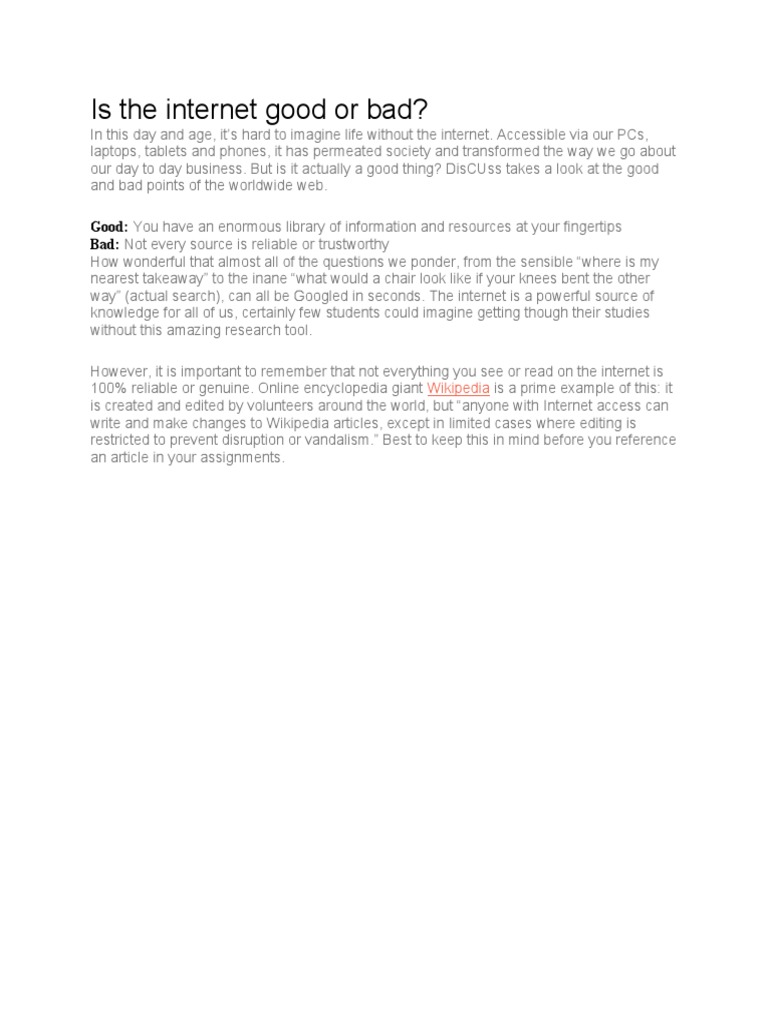 Internet Good or Bad | PDF | Social Science