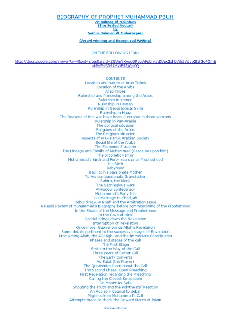 Biography of Prophet Muhammad Pbuh (Ar-Raheeq Al-Makhtum) by Saif Ur ...