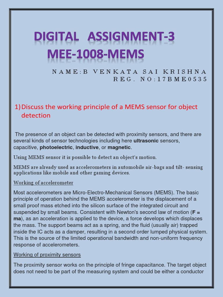 1) Discuss The Working Principle of A MEMS Sensor For Object Detection ...