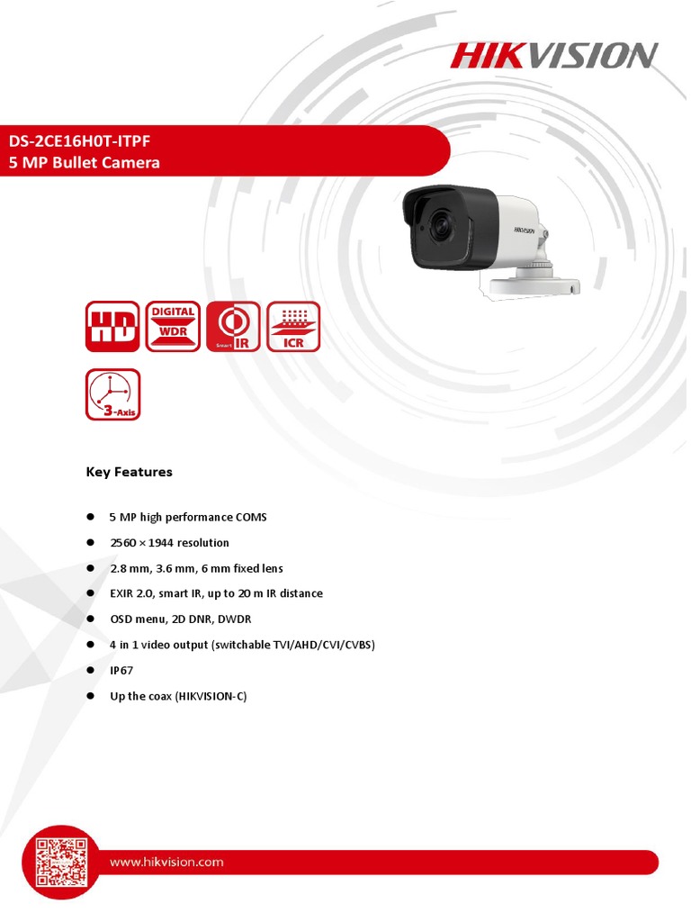 5 MP Bullet Camera DS-2CE16H0T-ITPF | PDF | Camera | Video