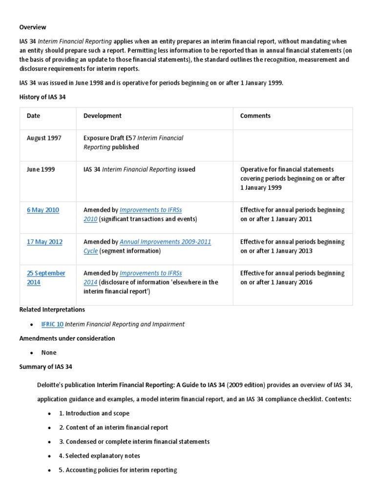 IAS 34 Interim Financial Reporting Requirements | PDF | Financial ...