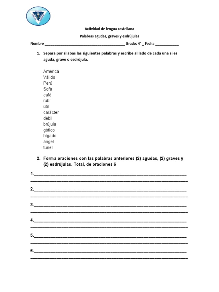 Actividad sobre palabras agudas y graves | PDF | Estudios de idiomas ...