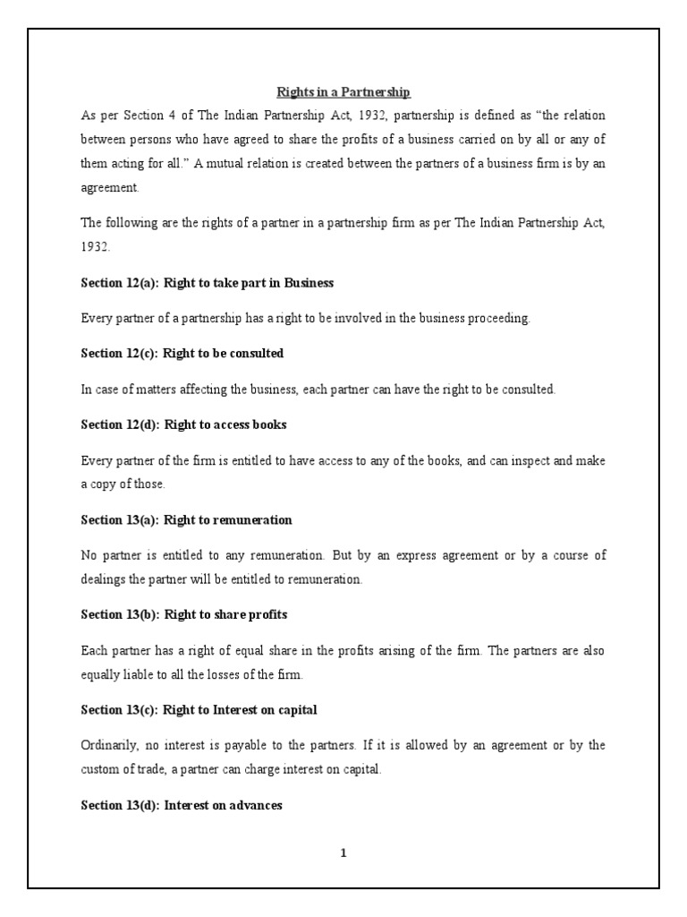 Rights in A Partnership | PDF | Partnership | Interest