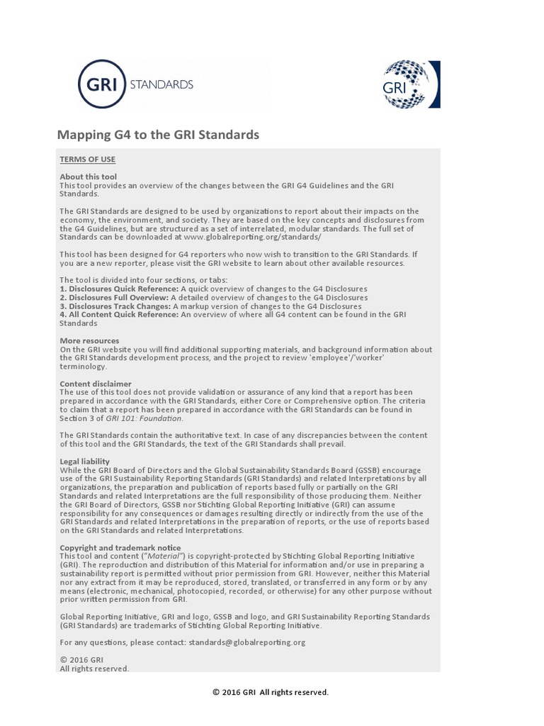 Mapping g4 To The Gri Standards Complete | PDF | Governance | Air Pollution