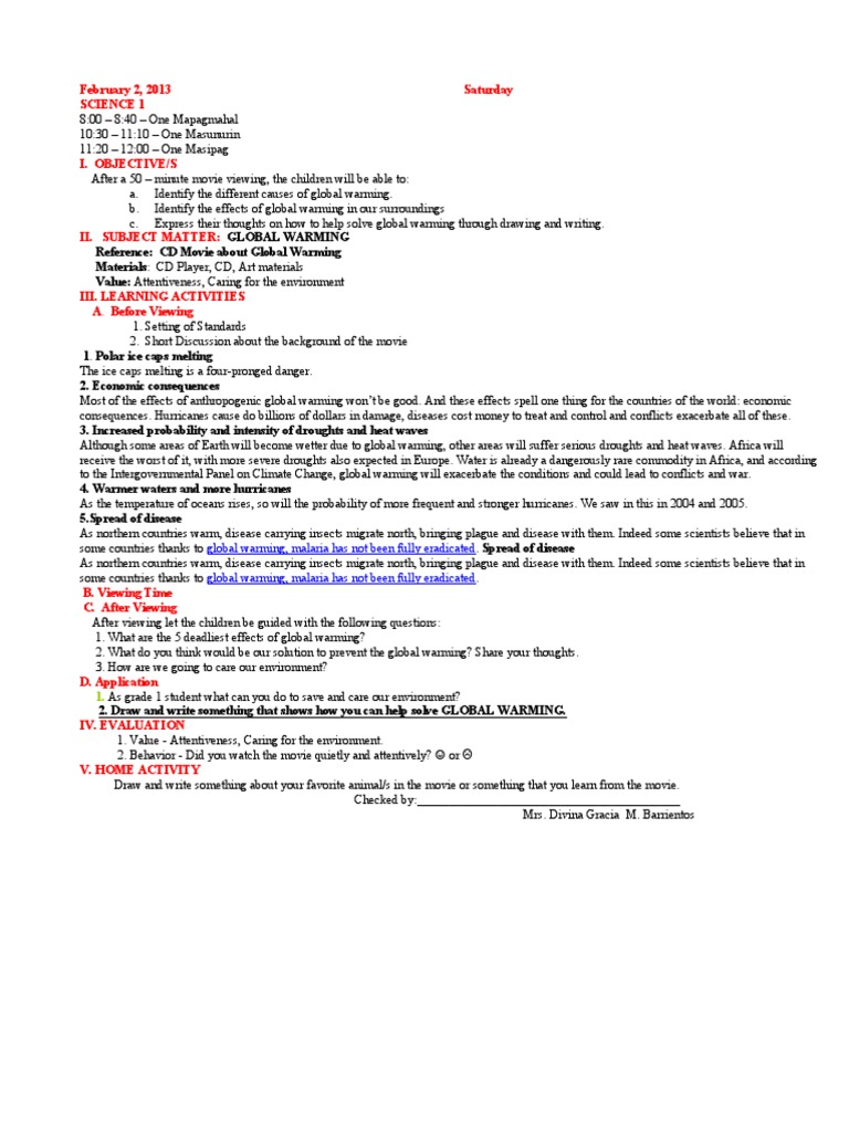 Lesson Plan - Movie Viewing Global Warming | PDF | Global Warming ...