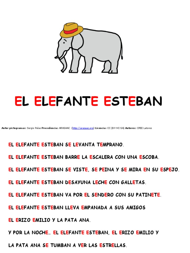 Fonema E 01 Cuento Elefante Esteban y Material Complementario | PDF