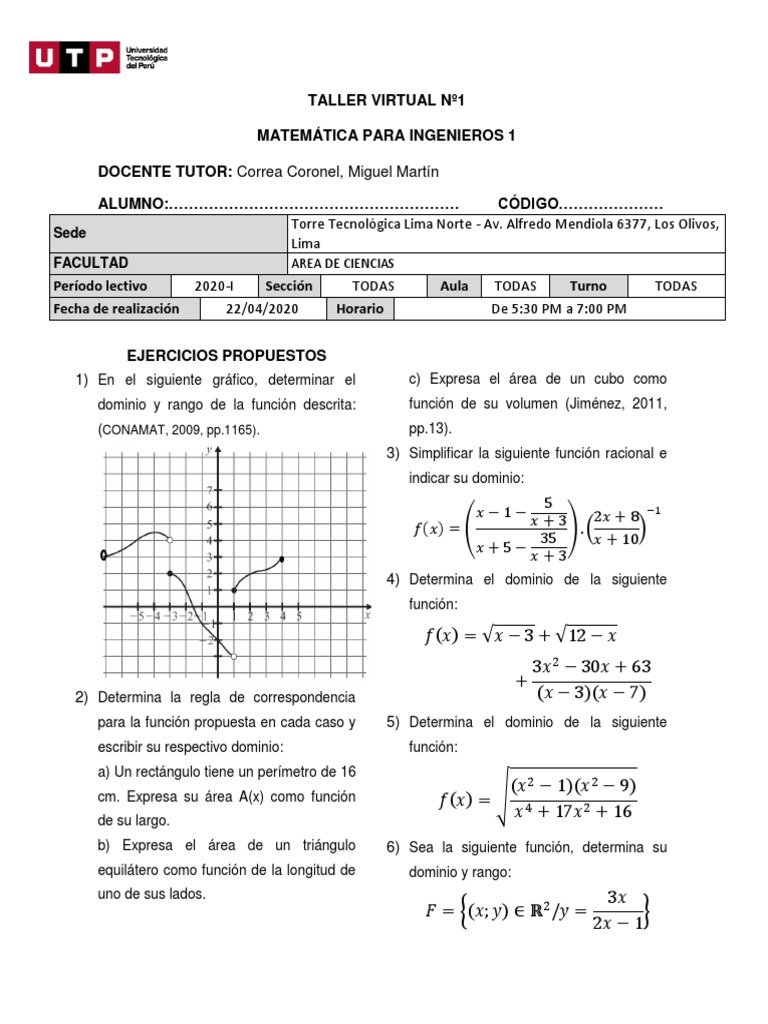 Taller Semana 1 | PDF | Función (Matemáticas) | Geometría