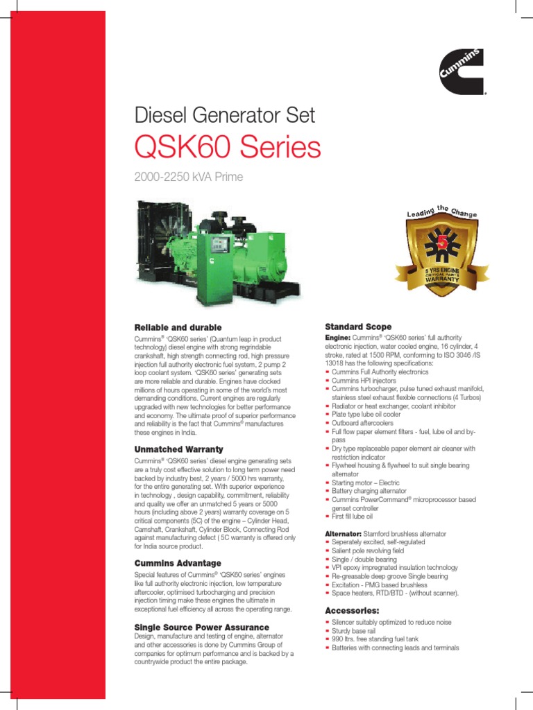 QSK60 Series: Diesel Generator Set | PDF | Diesel Engine | Electric ...