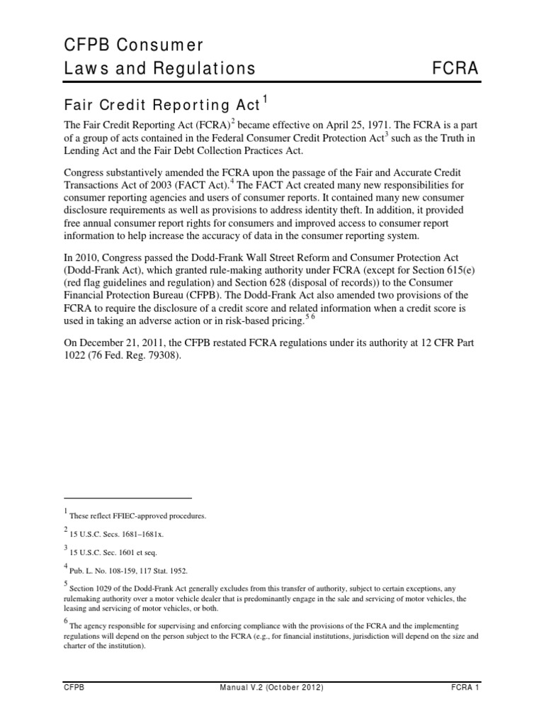 CFPB Fair Credit Reporting Act Fcra Procedures | PDF | Dodd–Frank Wall ...