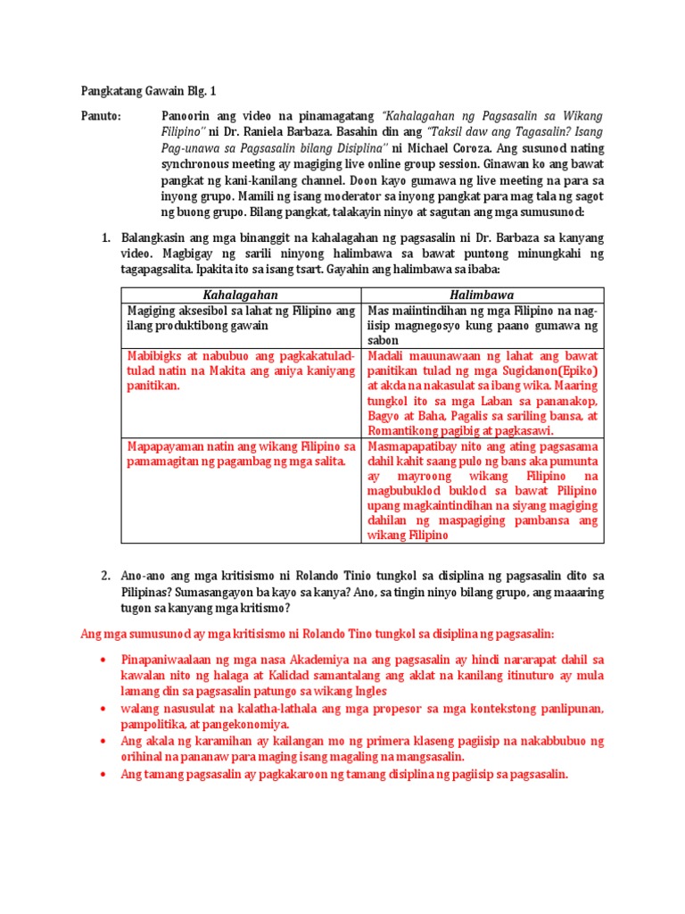 Pangkatang Gawain BLG 1 | PDF Pangkatang Gawain BLG 1 | PDF