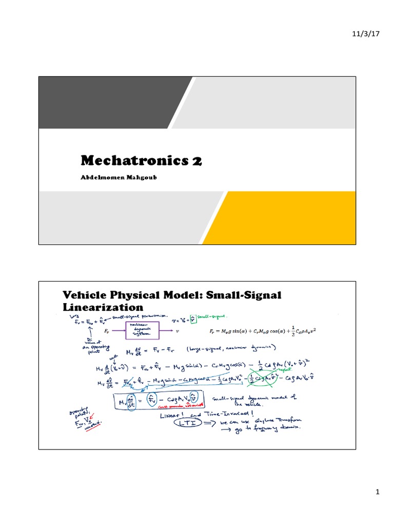 Mechatronics 2: Vehicle Physical Model: Small-Signal Linearization ...
