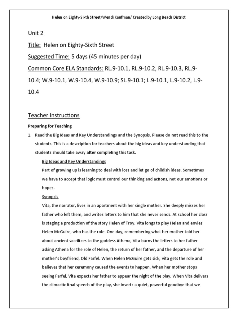 Helen On 86th Street. Lesson - Anthology | PDF | Cognitive Science ...