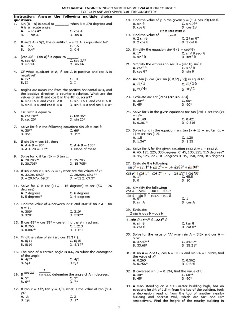 TRIGONOMETRY - REVIEW QUESTIONS ANSWERS Rev 0 | PDF | Sine | Triangle
