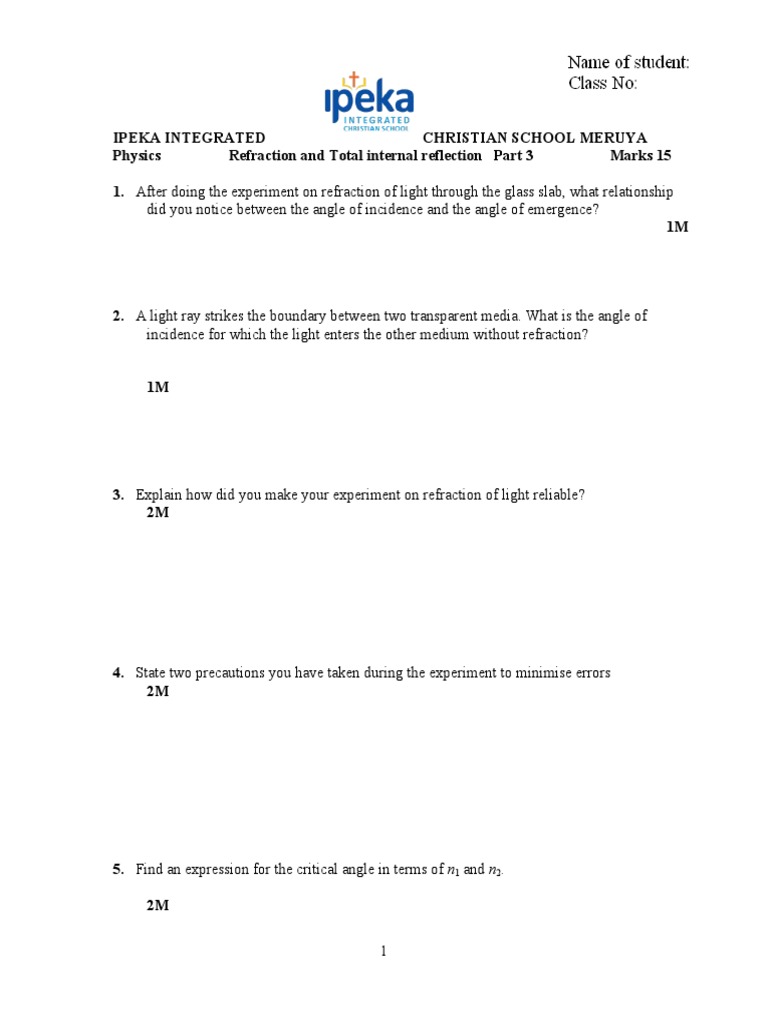 REFRA-EXP-PHY-11-HBLW1 - Part 3 | PDF