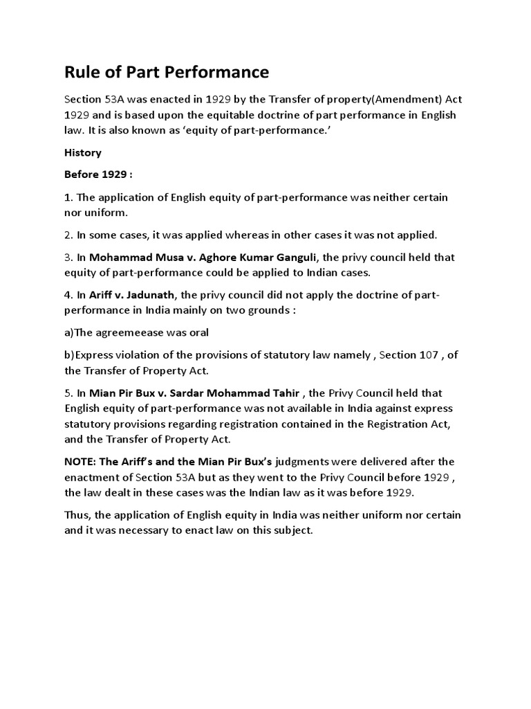 Rule of Part Performance | PDF | Mortgage Law | Equity (Law)