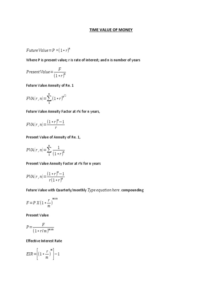 Time Value of Money Formula List | PDF