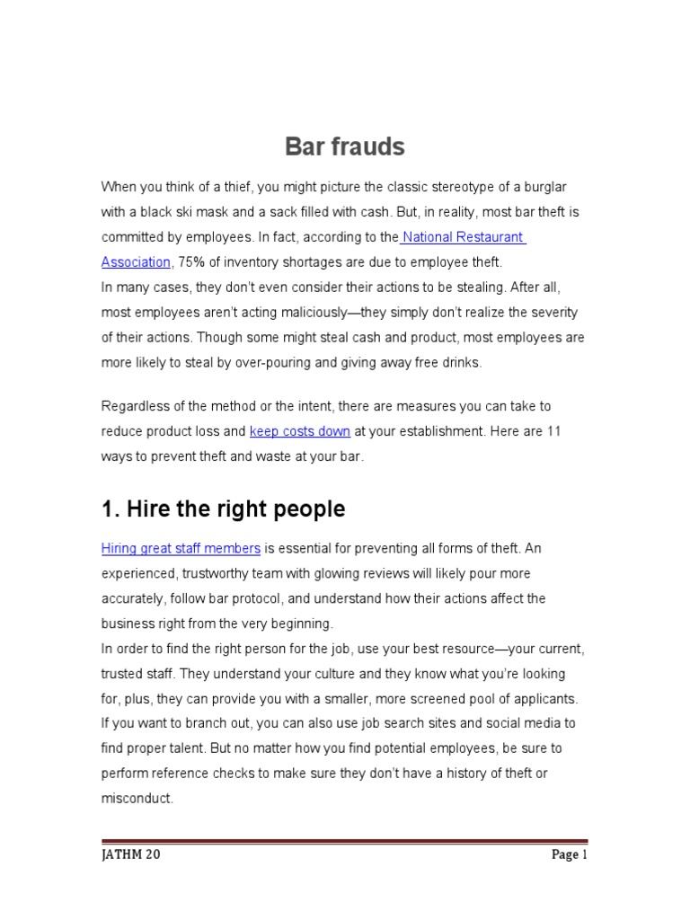 Bar Frauds: 1. Hire The Right People | PDF | Theft | Bartender