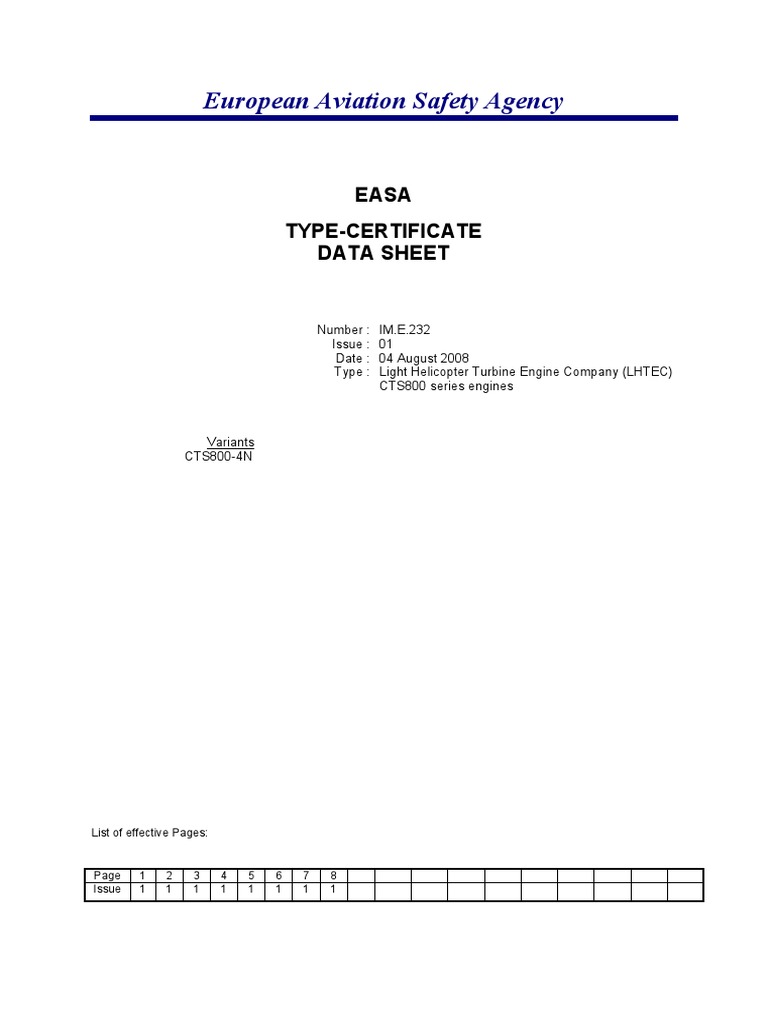 LHTEC CTS800-4N Engine Type Certificate | PDF | Propulsion | Rotating ...