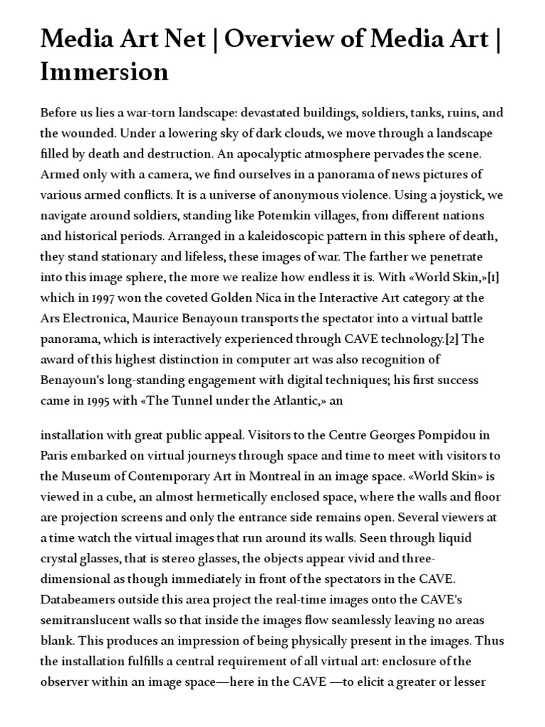 Immersive Virtual Art: Maurice Benayoun | PDF | Virtual Reality | User ...