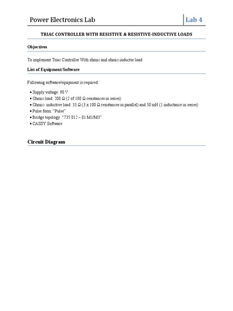 Power Electronics Lab: Triac Controller With Resistive & Resistive ...