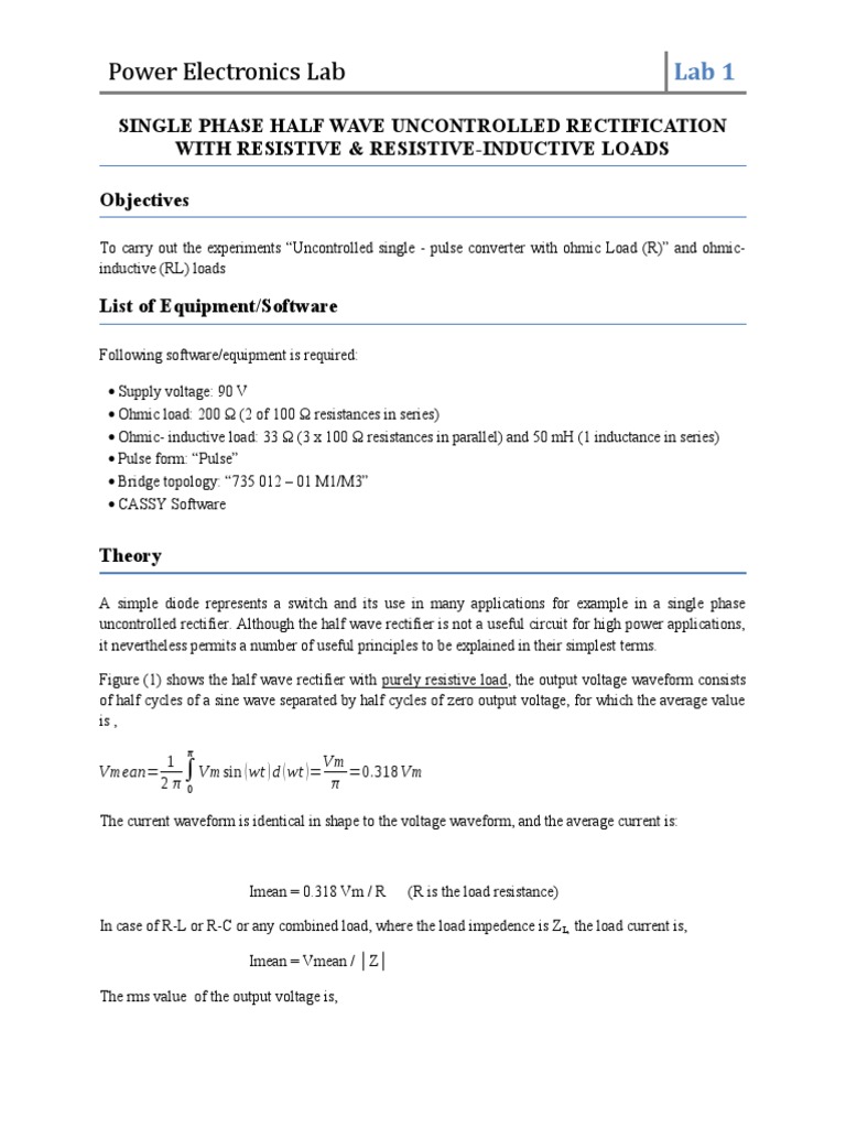 Analysis of Single Phase Half Wave Uncontrolled Rectification with ...