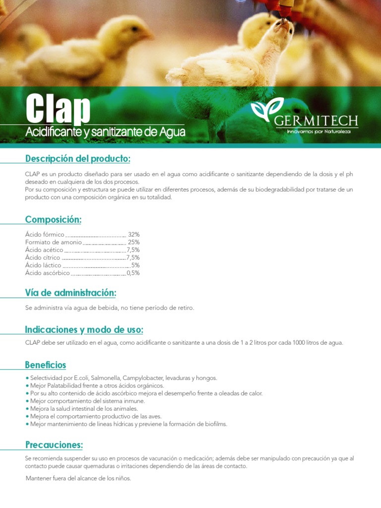 Fichas - Tecnicas - Germitech - 2 CLAP | PDF | Antimicrobiano | Ácido